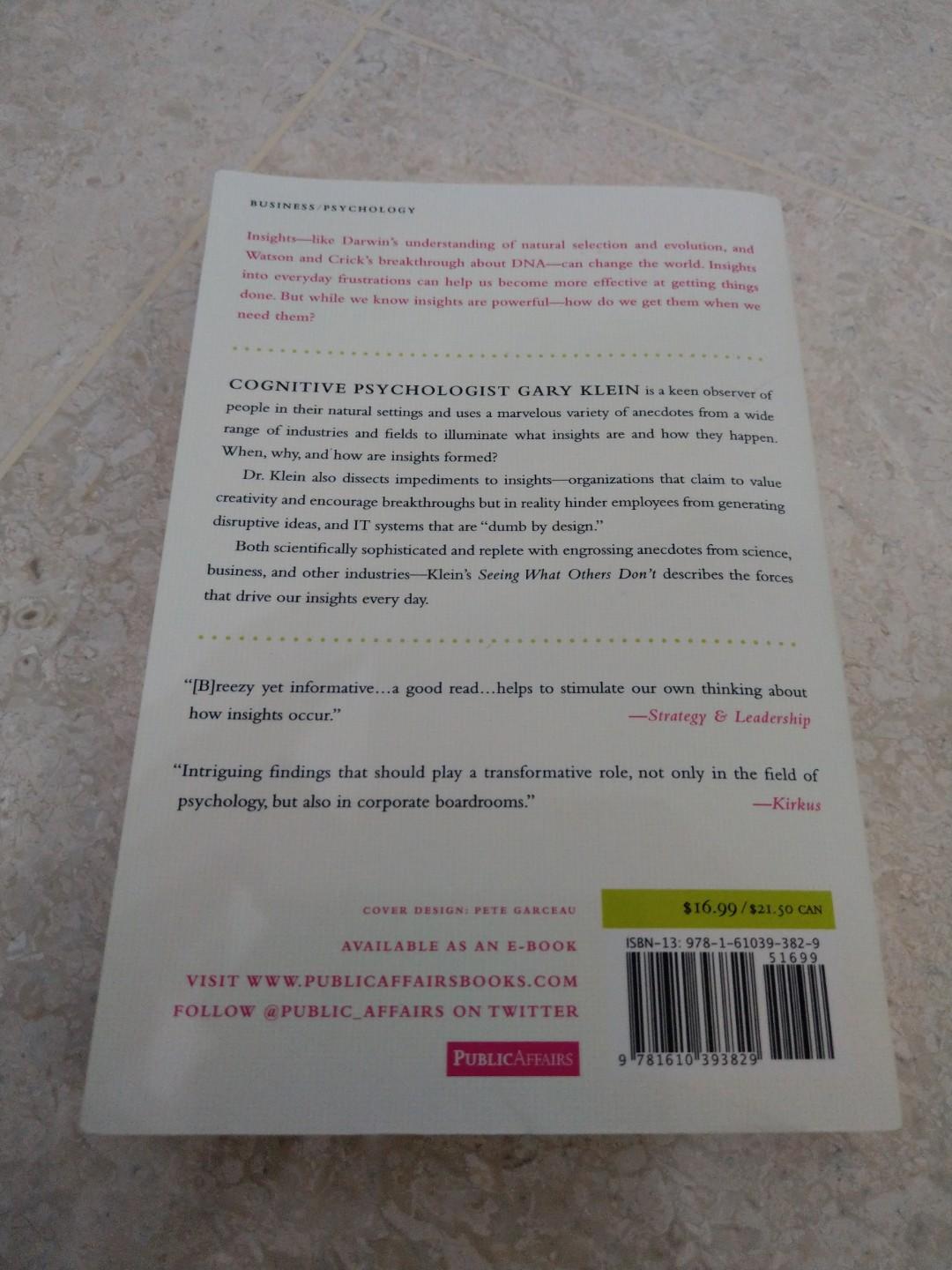 Book- Gary Klein, Seeing What Others Don't, Hobbies & Toys, Books ...