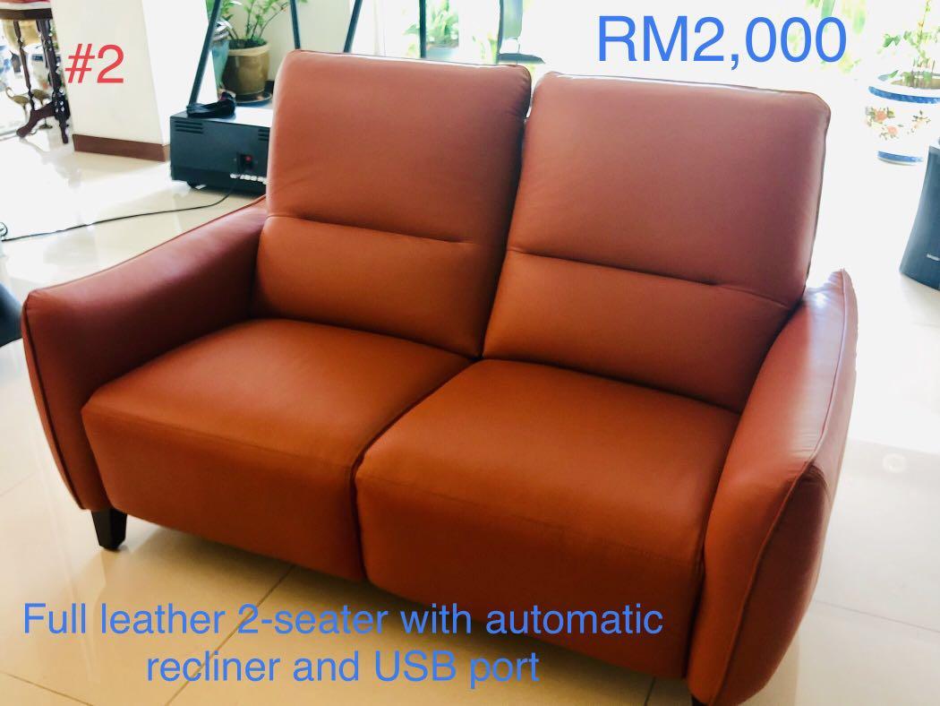Full Leather 2-Seater automated Reclining Sofa, Furniture & Home Living ...
