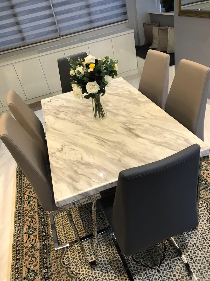 Original marble TOP dining table with chairs, Furniture & Home Living ...