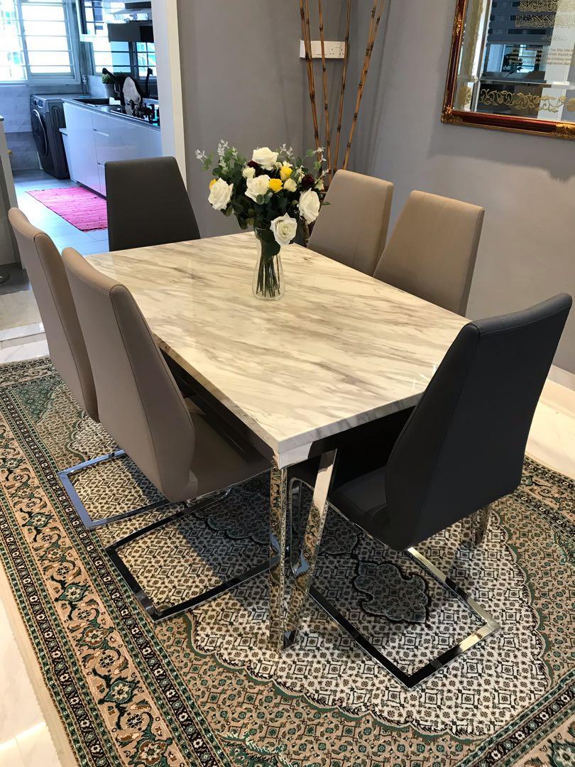 Original marble TOP dining table with chairs, Furniture & Home Living ...