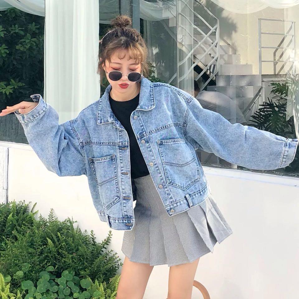 Oversized Denim Crop Jacket, Women's Fashion, Coats, Jackets and ...