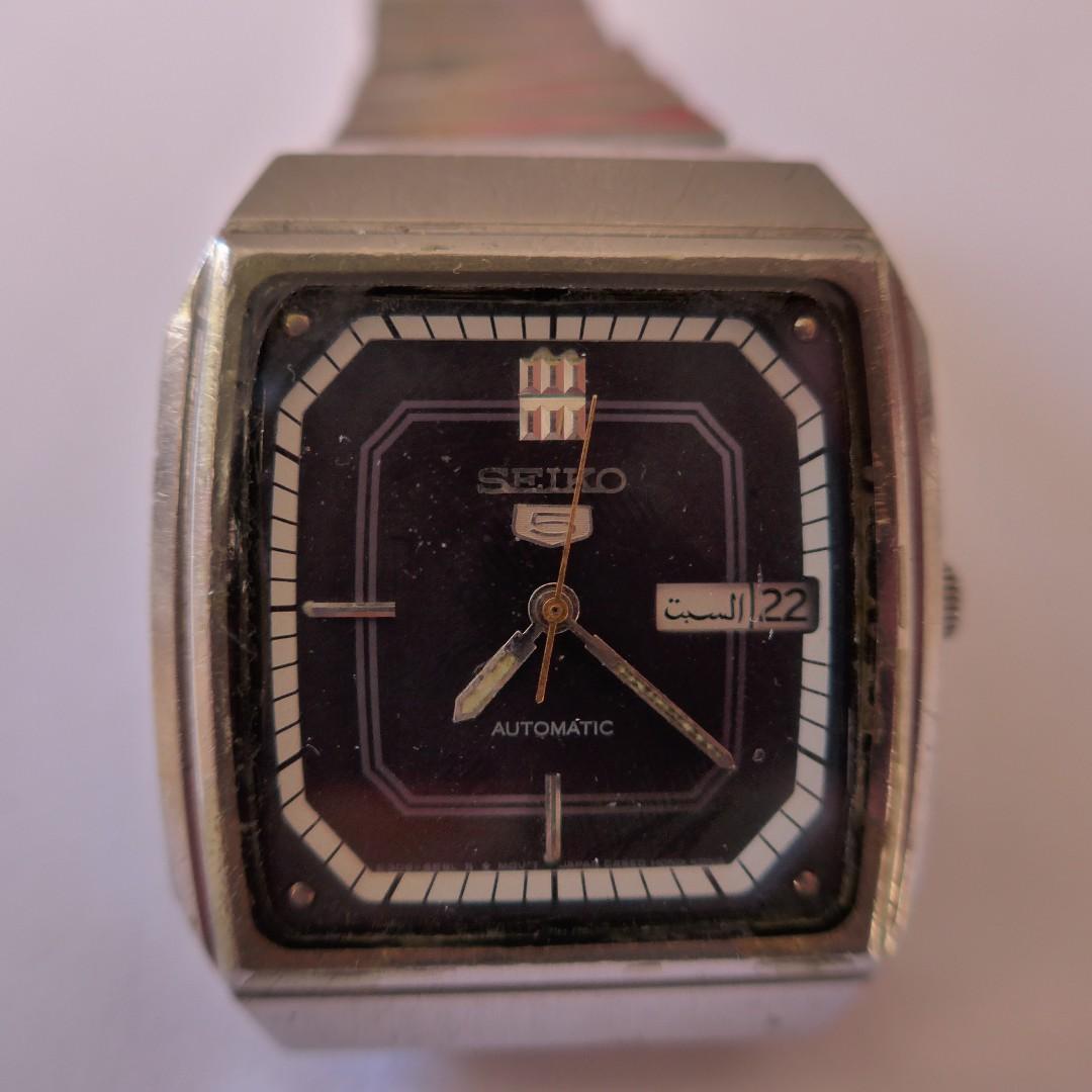 Seiko 5 Automatic Square Dial Blue-White Inlay Watch, Men's Fashion ...