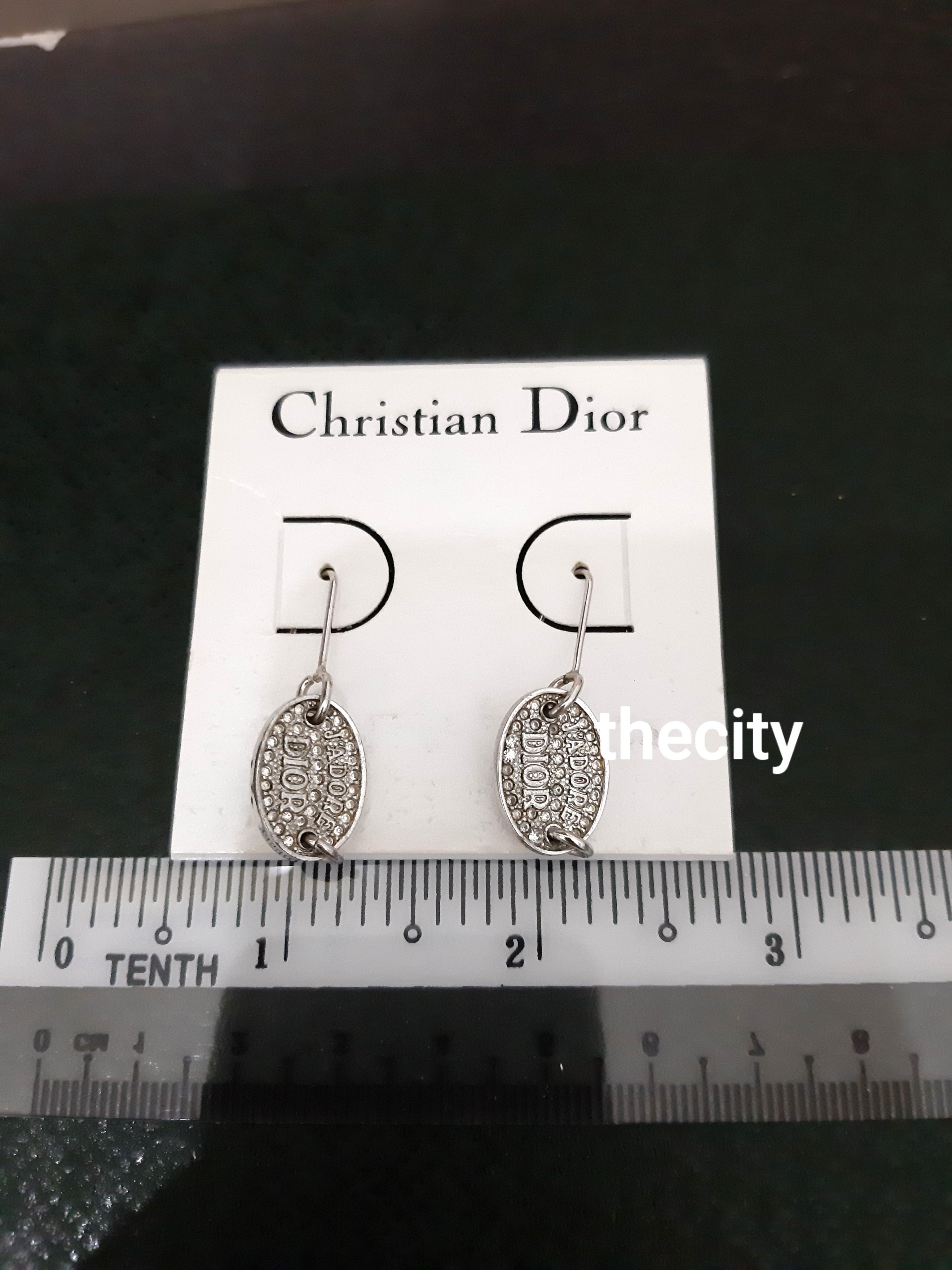 AUTHENTIC DIOR "J'ADORE / JADIOR DIOR" SILVER CRYSTAL LOGO EARRINGS ...