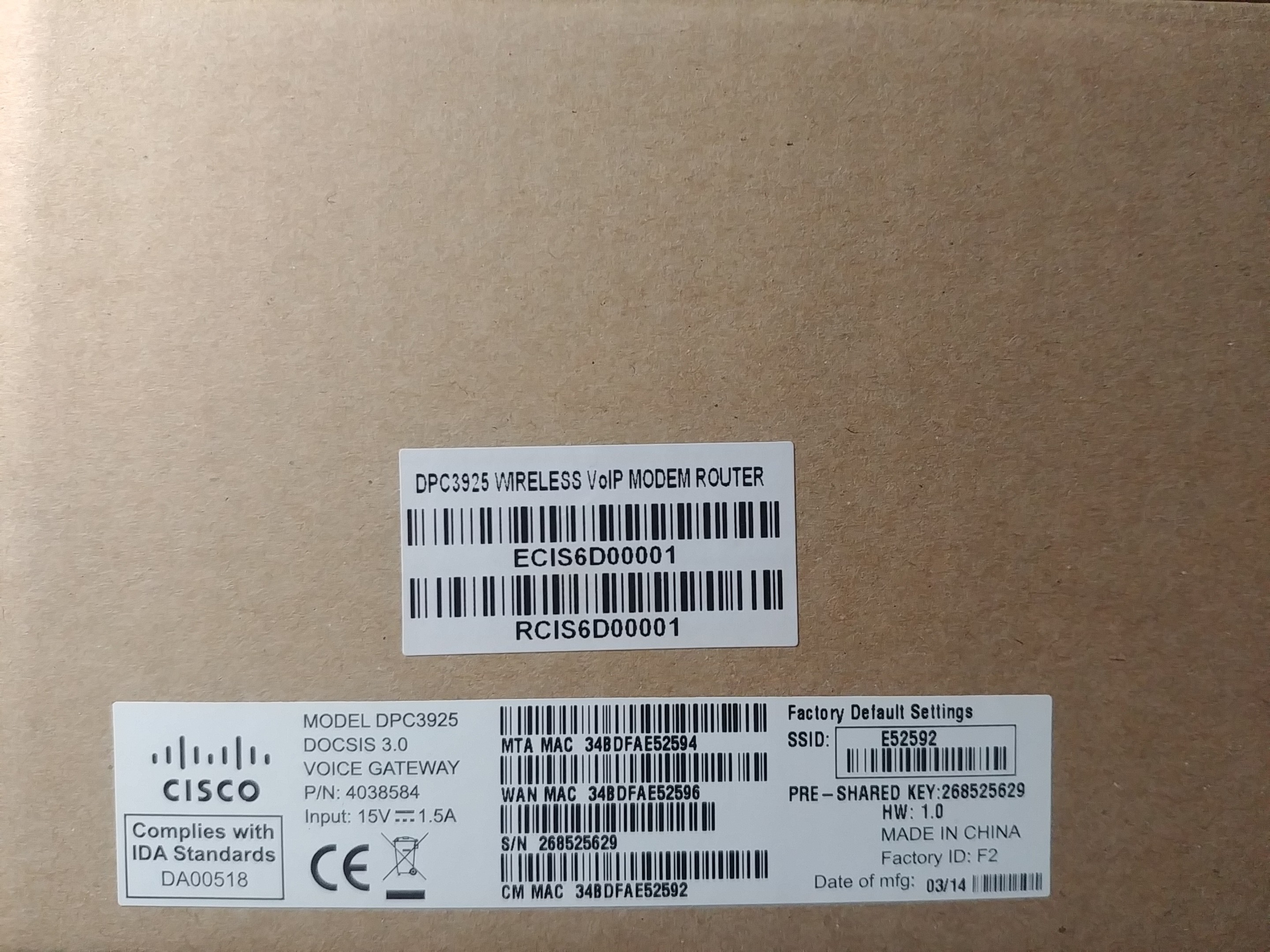Cisco dpc3925 wireless VoIP modem router, Computers & Tech, Parts ...