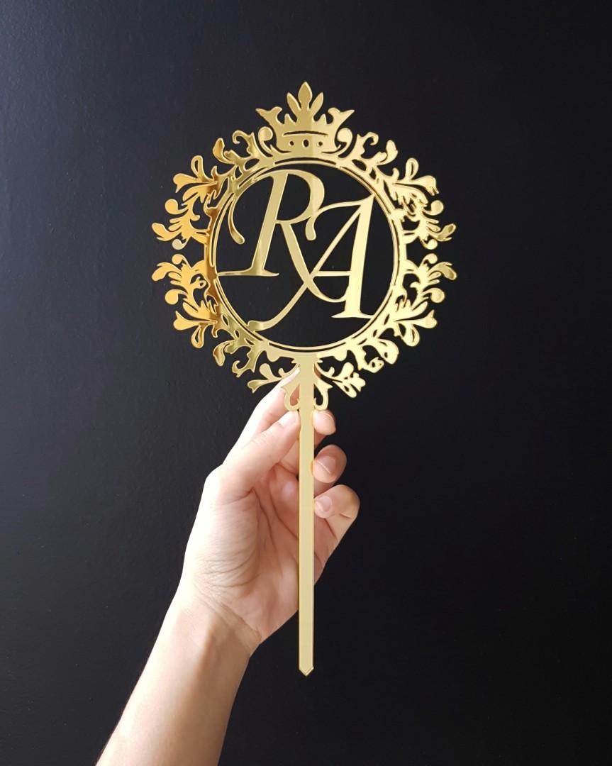 (Gold Mirror) Customised Acrylic Cake Topper, Hobbies & Toys ...