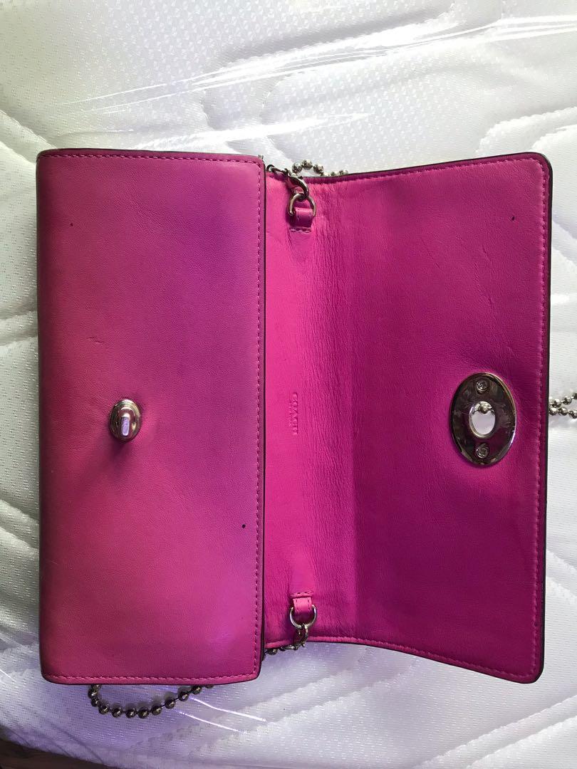 Coach hot pink wallet with sling, Luxury, Bags & Wallets on Carousell