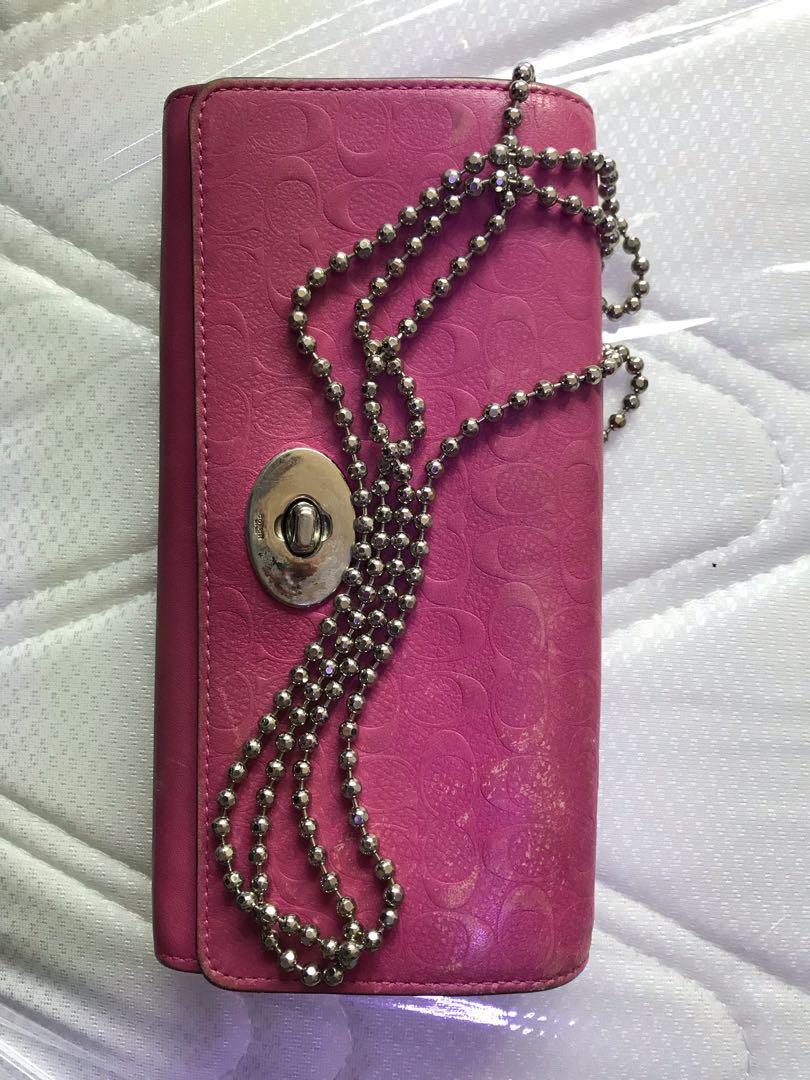 Coach hot pink wallet with sling, Luxury, Bags & Wallets on Carousell