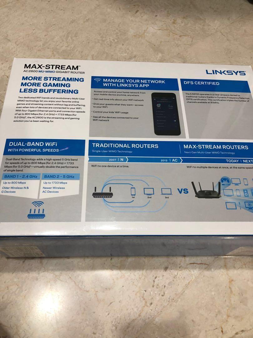 LINKSYS Max-Stream AC2600 MU-MIMO GIGABIT ROUTER, Computers & Tech ...