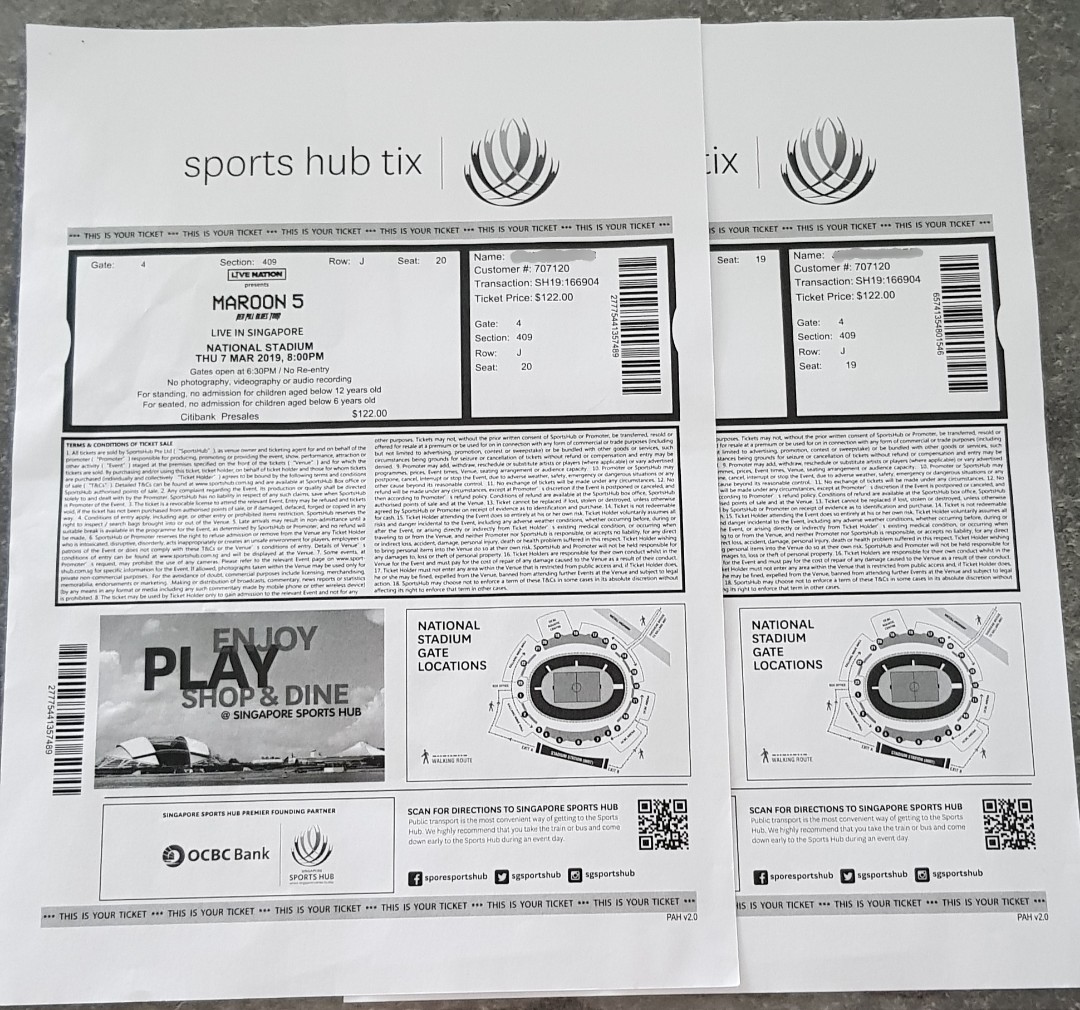 Maroon 5 Concert ticket, Tickets & Vouchers, Event Tickets on Carousell