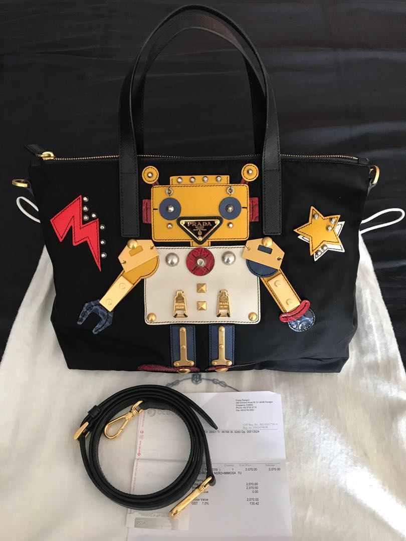 Prada Tessuto Robot Tote Bag Nylon Fabric with strap and receipt ...