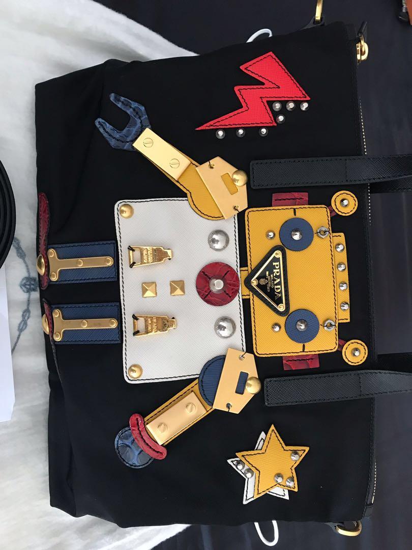 Prada Tessuto Robot Tote Bag Nylon Fabric with strap and receipt ...