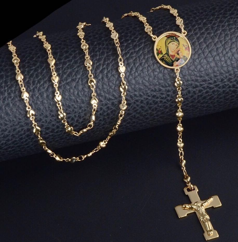 Unisex Mother of perpetual help Heart shape Rosary style necklace ...