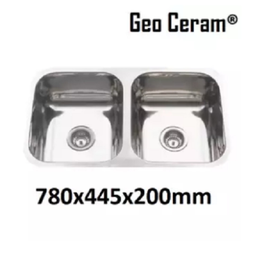 GEO CERAM U780 DOUBLE BOWL STAINLESS STEEL UNDERMOUNT SINK C/W WASTE ...