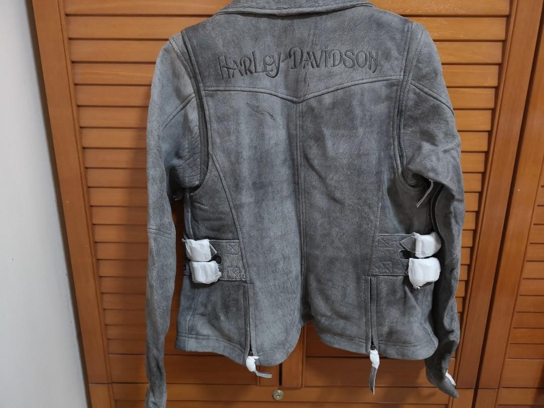 Harley Davidson grey leather jacket, Women's Fashion, Coats, Jackets ...
