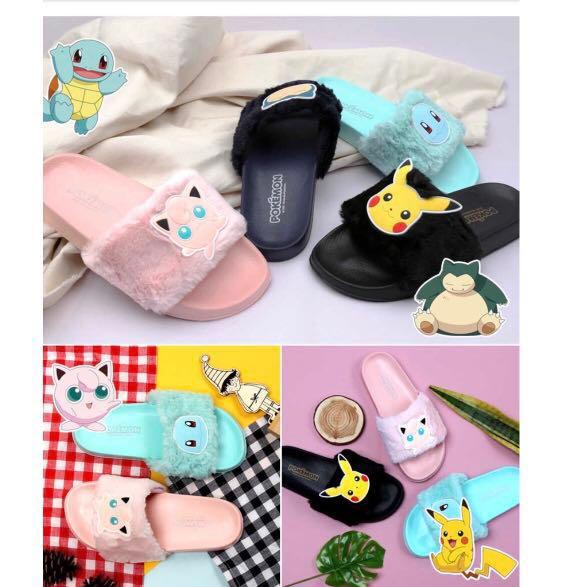 [PO] POKEMON BOA FUR SLIPPERS JIGGLYPUFF SNORLAX PIKACHU SQUIRTLE ...