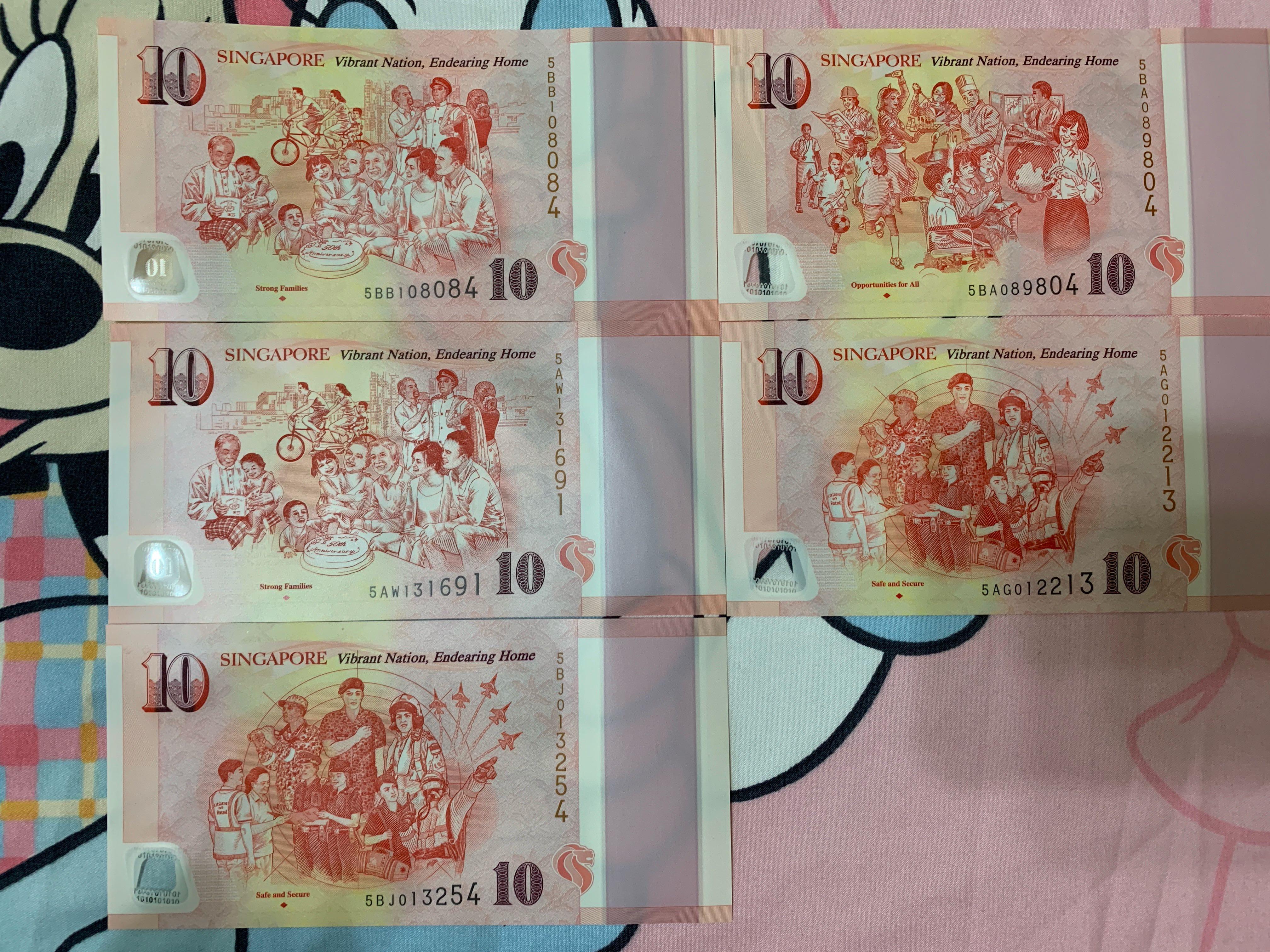 SG50 Commemorative Singapore $10 Notes x5, Hobbies & Toys, Memorabilia ...