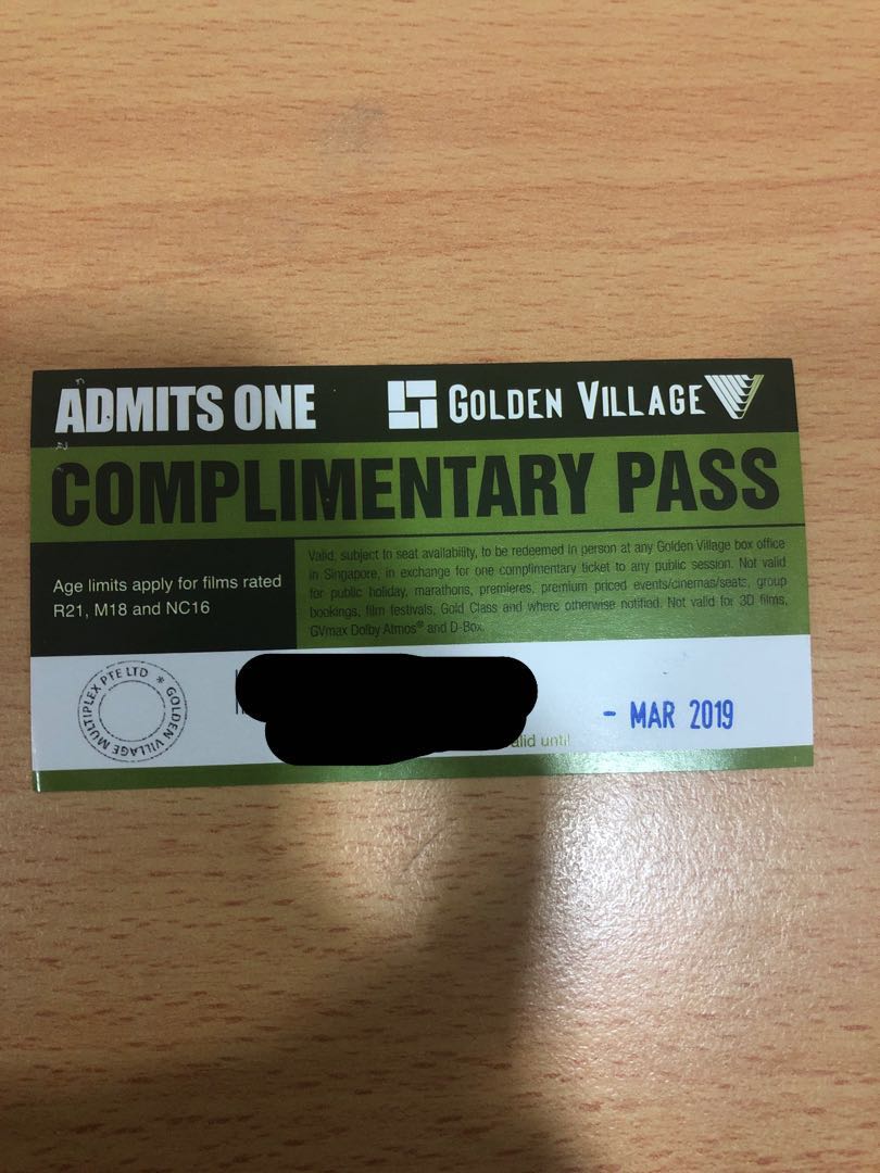 GV complimentary pass, Tickets & Vouchers, Vouchers on Carousell