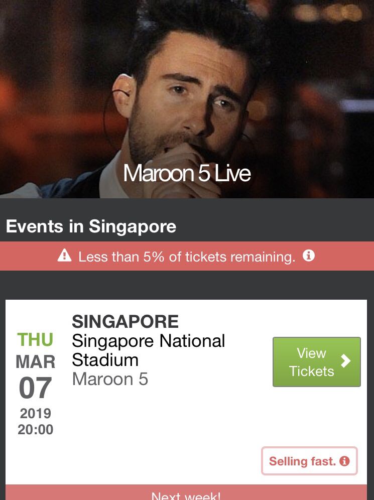 Maroon 5 Singapore National Stadium, Hobbies & Toys, Memorabilia ...