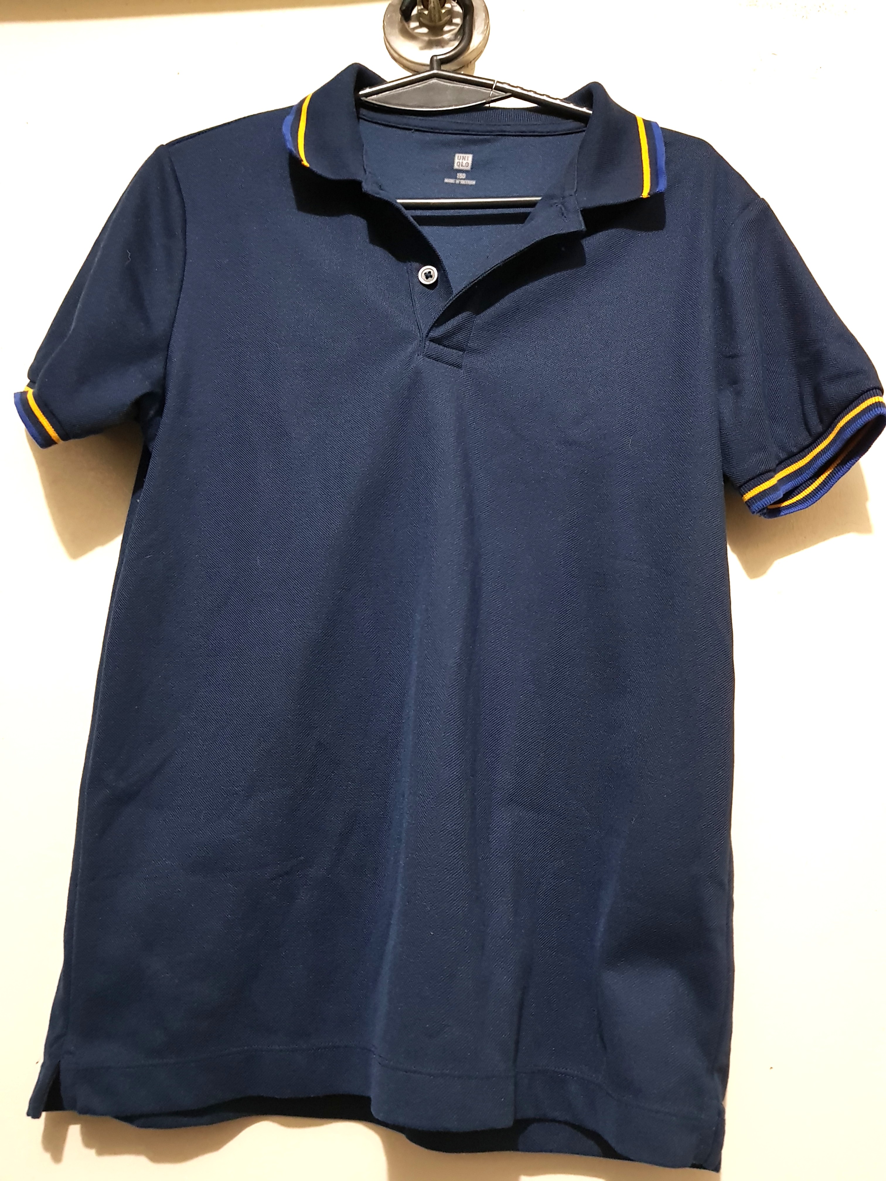 Uniqlo Navy Blue Polo Shirt Yellow/Blue Lining, Babies & Kids, Babies ...