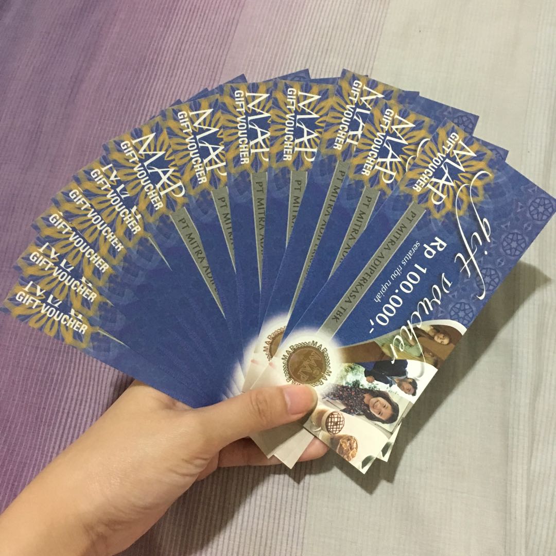 Voucher MAP pecahan 100ribu 12 lembar, Tiket & Voucher, Kartu Hadiah ...