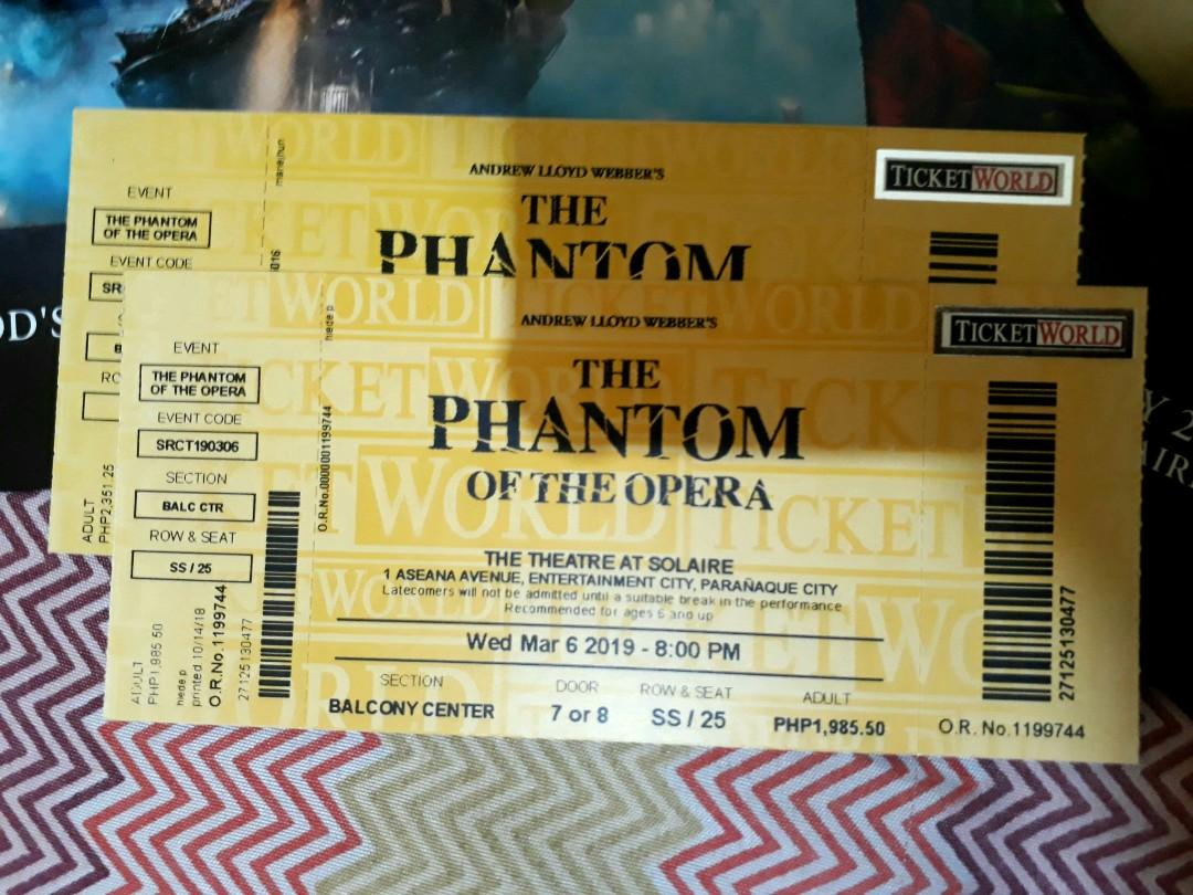2 Tickets for only 3k! The Phantom of the Opera - Balcony Center ...