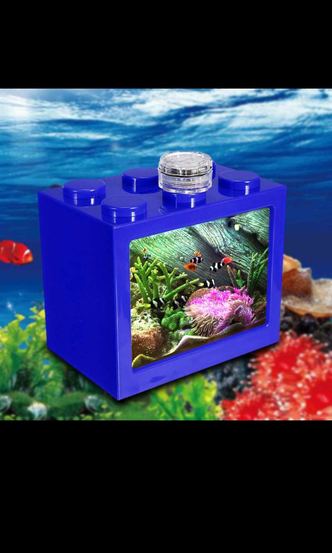 Mini LED Lego Aquarium Betta Tank (Blue), Pet Supplies, Homes & Other ...