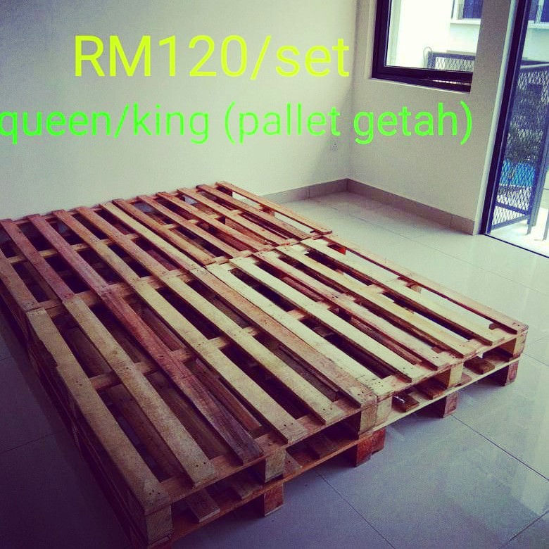 FRAMEDBED QUEEN/KING (PALLET GETAH), Furniture & Home Living, Furniture, Bed Frames & Mattresses ...