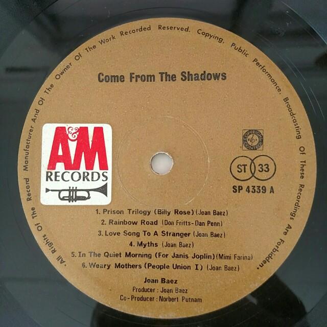 JOAN BAEZ - Come From The Shadows LP Vinyl (SP4339), Hobbies & Toys ...