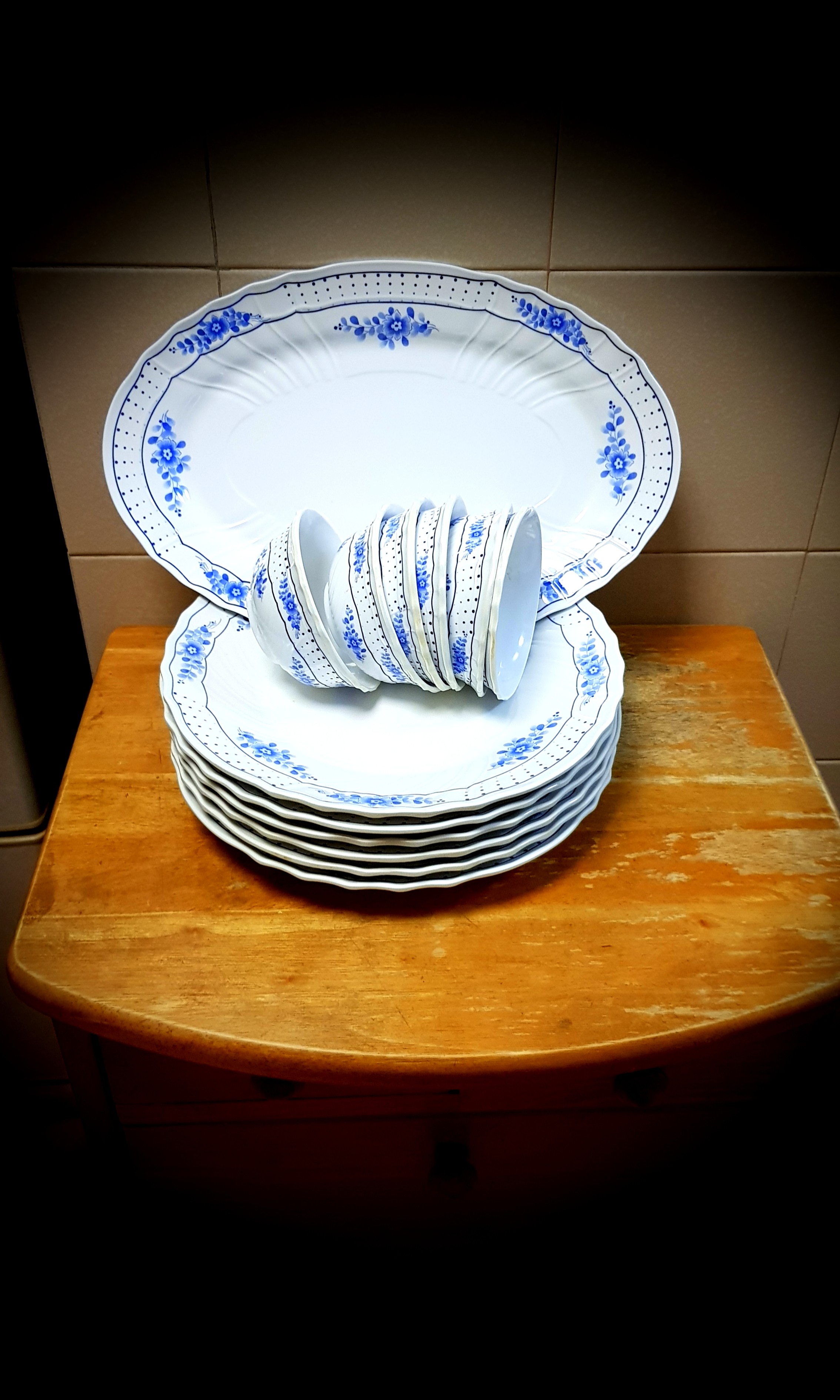 Beautiful blue floral dinner set, Furniture & Home Living, Kitchenware ...