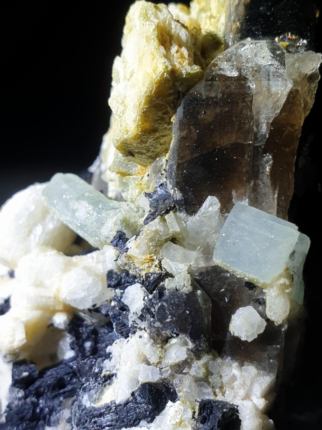 Combination of Smoky Quartz, Albite and Black Tourmaline and Aquamarine ...