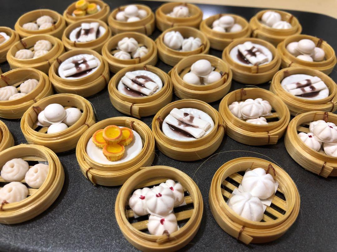 Handmade Miniature Dim sum set on bamboo tray (clay), Hobbies & Toys ...