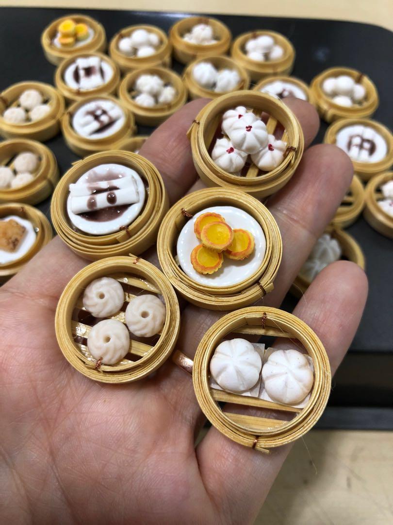 Handmade Miniature Dim sum set on bamboo tray (clay), Hobbies & Toys ...