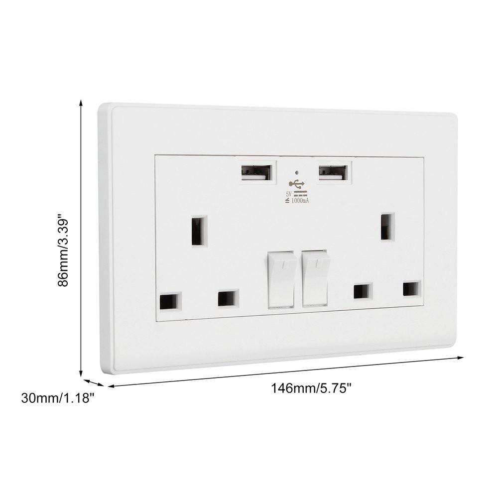 2 Gang Wall Socket Dual USB Port Outlets Plate Panel Power Supply UK ...
