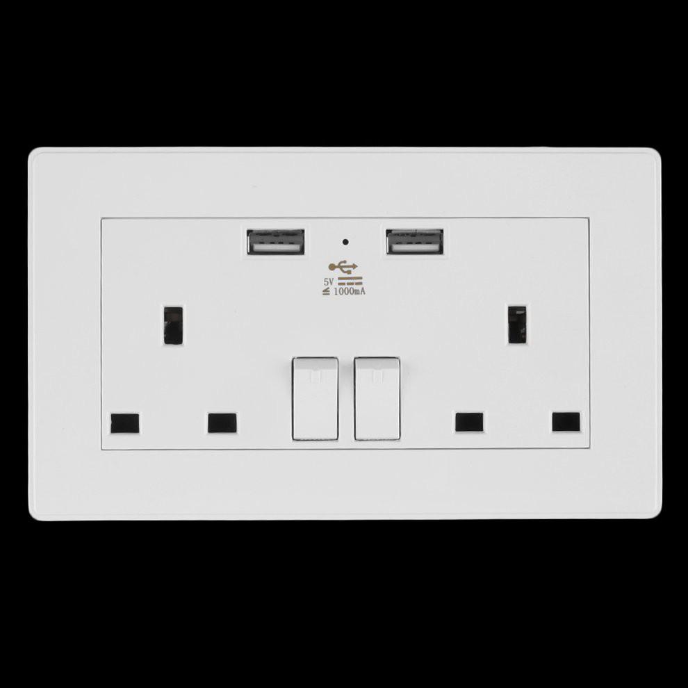 2 Gang Wall Socket Dual USB Port Outlets Plate Panel Power Supply UK ...