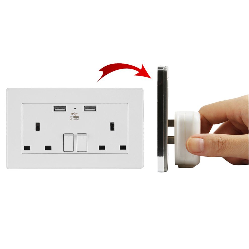 2 Gang Wall Socket Dual USB Port Outlets Plate Panel Power Supply UK ...