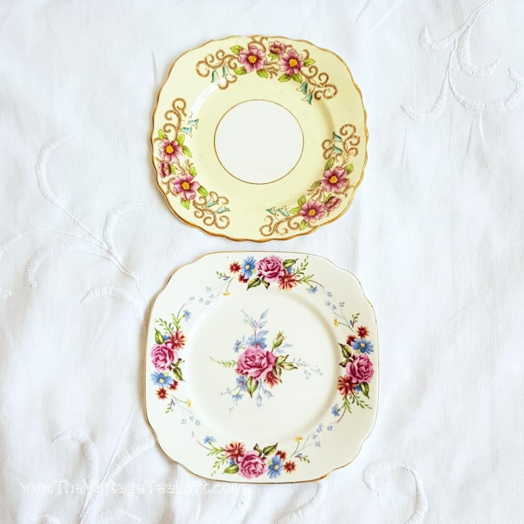 Pair of Vintage Mismatched Tea Plates, Furniture & Home Living ...