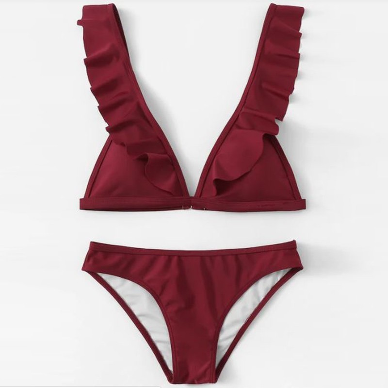 Ruffle Strap Triangle Two-Piece Swimsuit, Women's Fashion, Coats ...