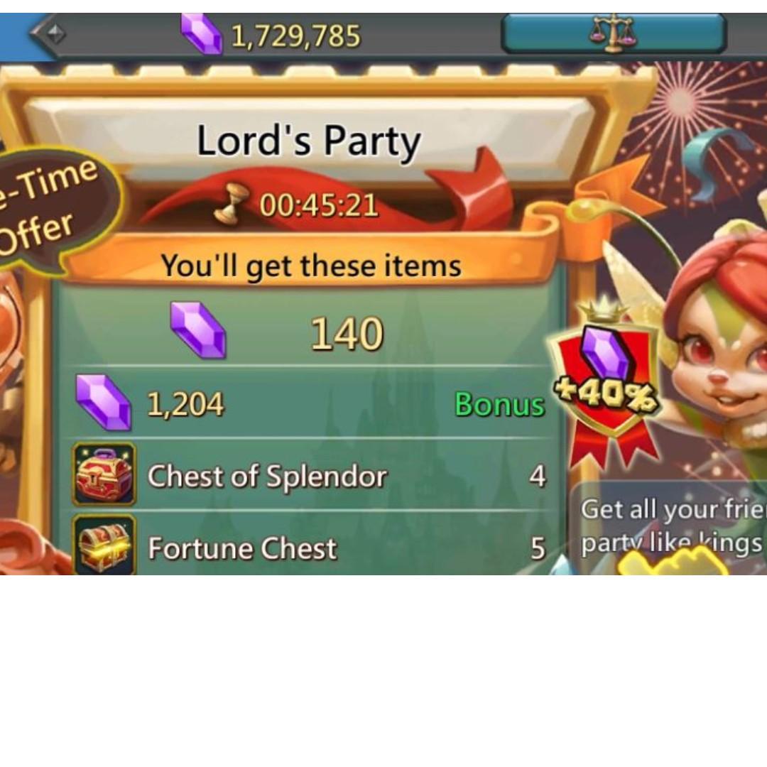 Lords Mobile gems $3.5/10k, Video Gaming, Gaming Accessories, Game Gift ...