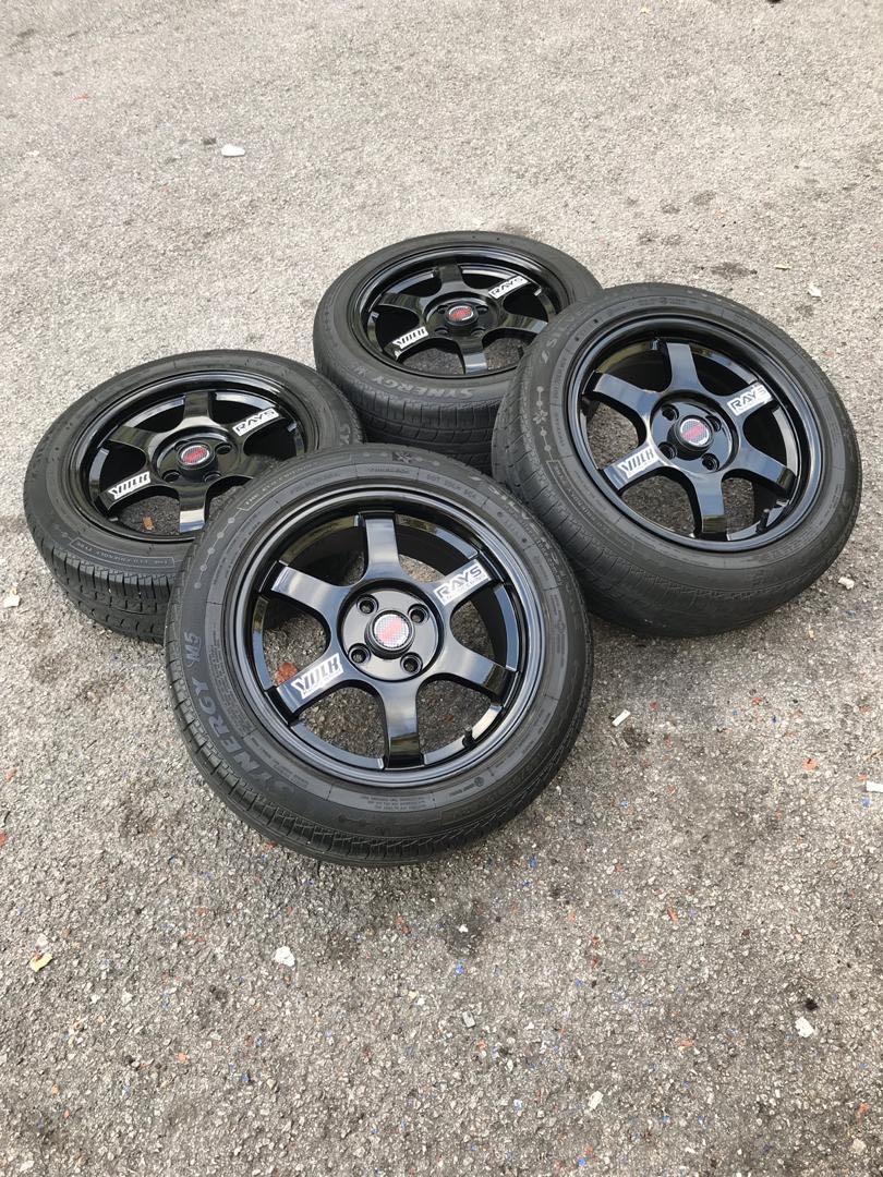 te37 15 inch sports rim bezza tyre 70%, Auto Accessories on Carousell