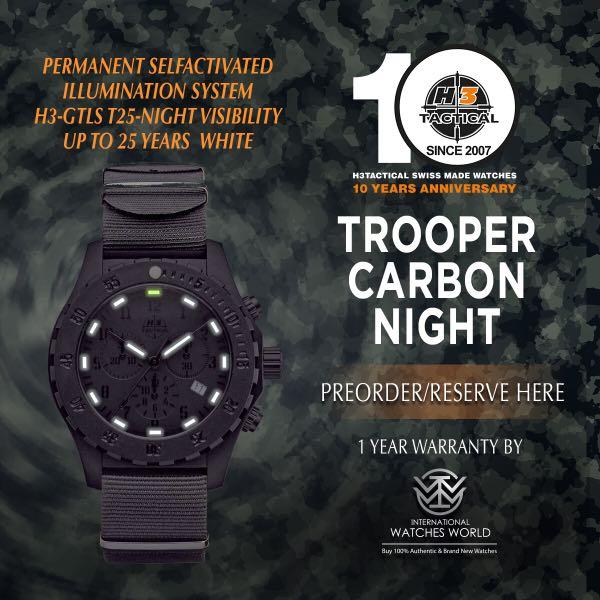 H3 TACTICAL WATCHES SWISS MADE TROOPER CARBON 100M WITH NYLON BAND ...