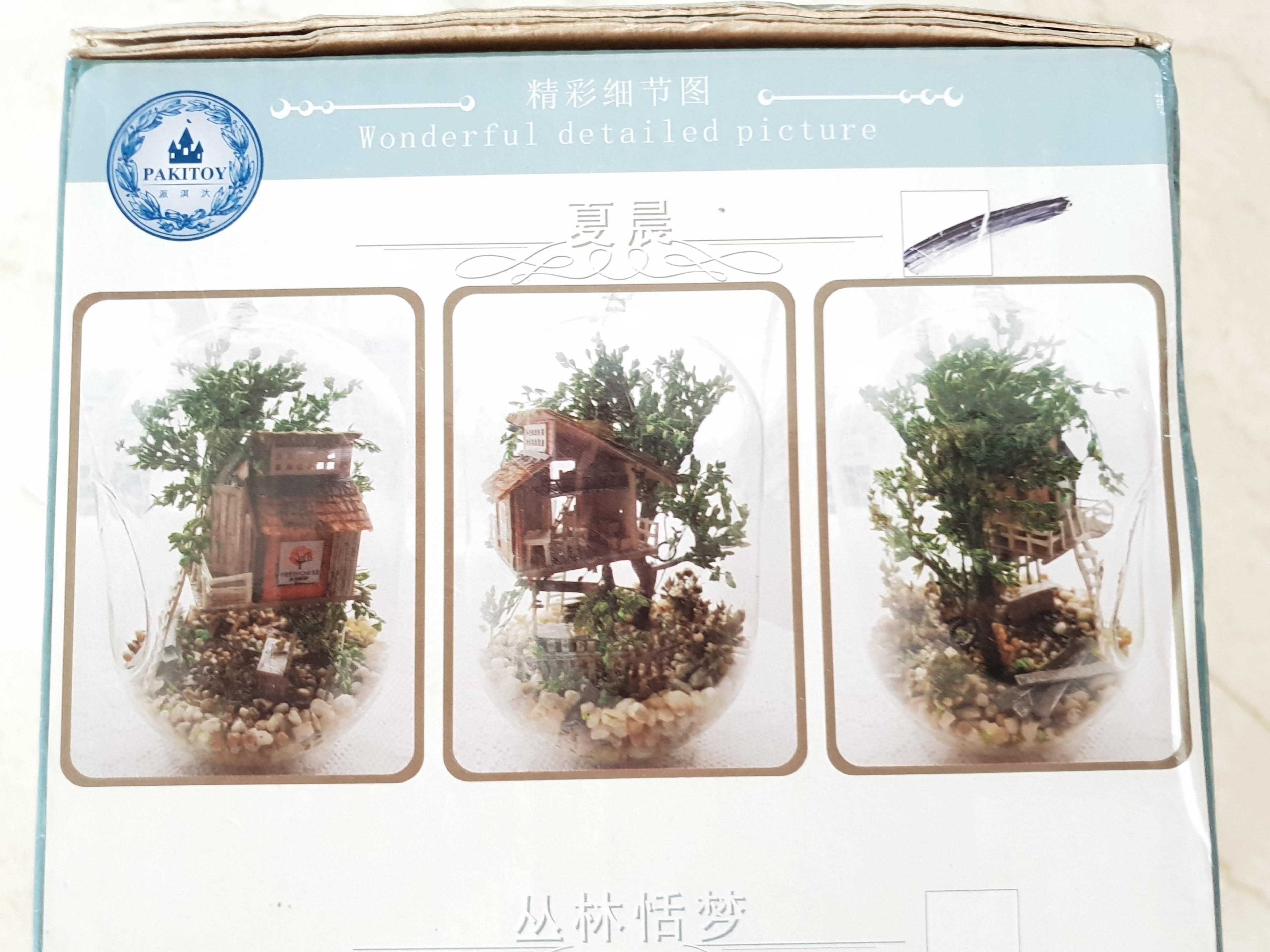 DIY Miniature Tree House Kit Glass Terrarium Wood Craft Dollhouse ...