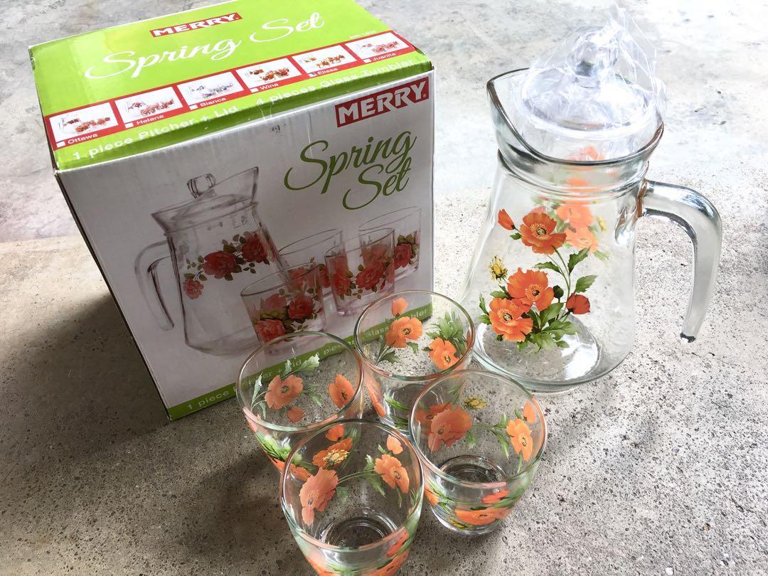 Pitcher & Glass Water Set (MADE IN INDONESIA), Furniture & Home Living ...