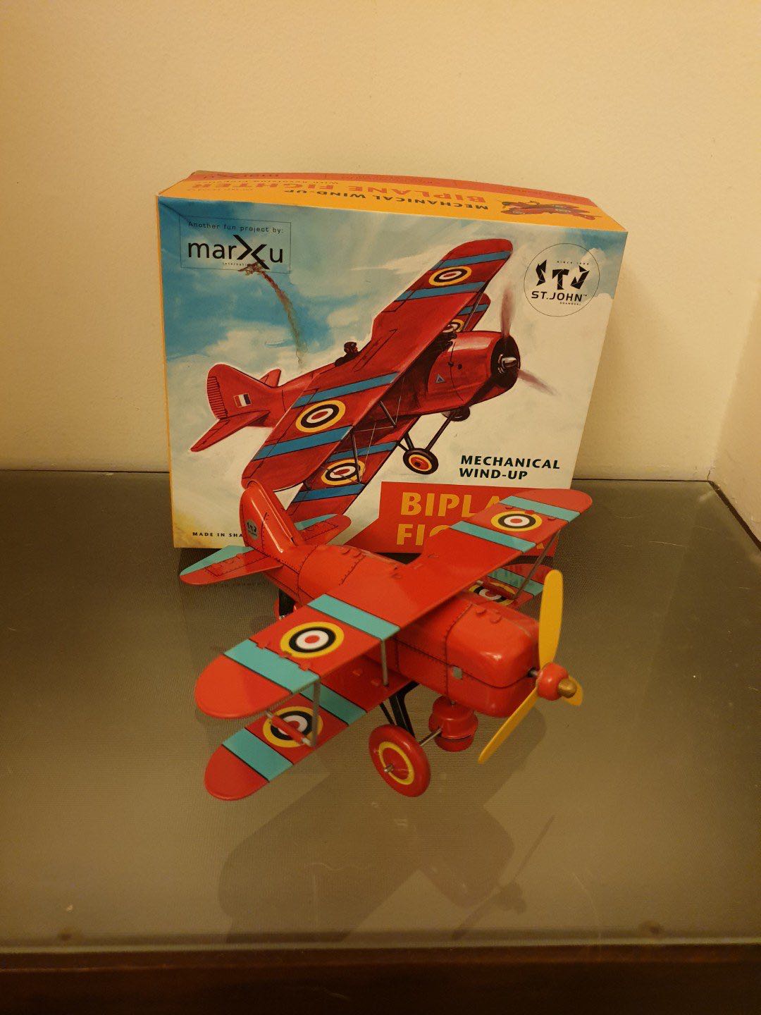 Tin toy Mechanical wind-up BIPLANE FIGHTER with revolving propeller ...