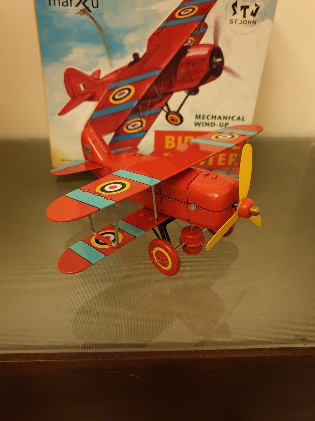 Tin toy Mechanical wind-up BIPLANE FIGHTER with revolving propeller ...