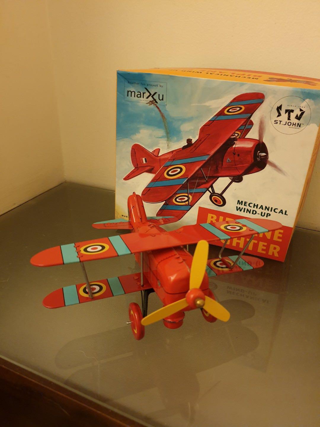 Tin toy Mechanical wind-up BIPLANE FIGHTER with revolving propeller ...