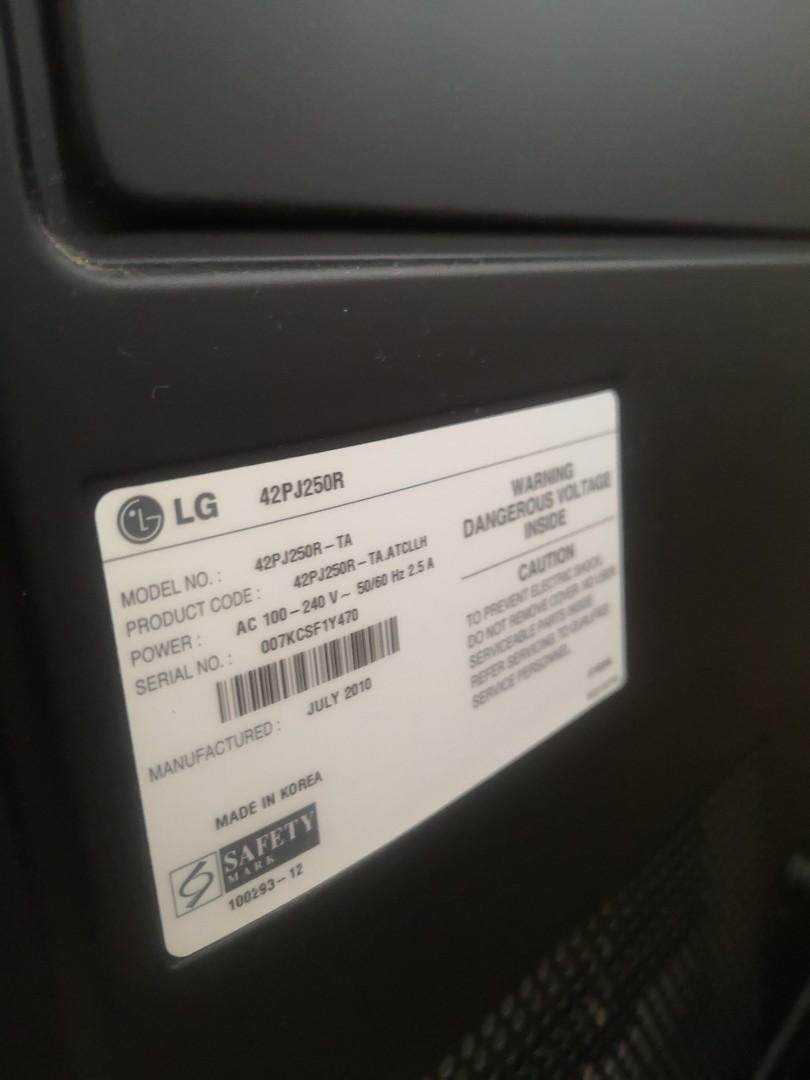 LG 42inch TV model number:42PJ250R, TV & Home Appliances, TV ...
