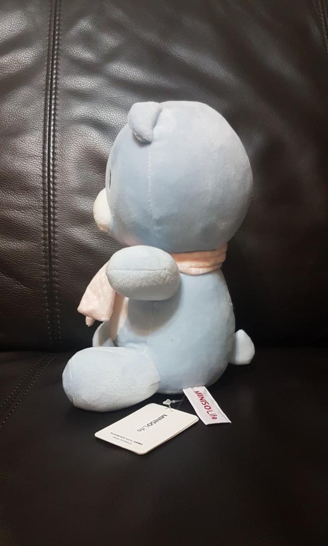 Miniso Blue Teddy Bear Stuffed Toy With Pink Scarf, Hobbies & Toys ...
