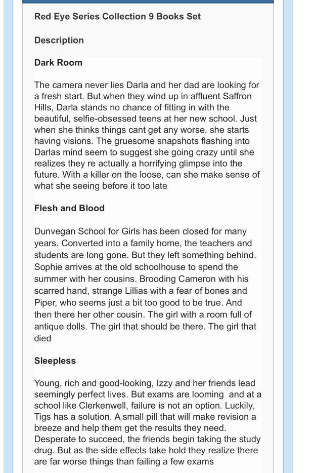 Red Eye Series Collection 9 Books Set (Dark Room, Flesh and Blood ...