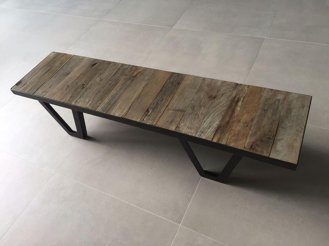 Steel frame timber top bench, Furniture & Home Living, Furniture ...