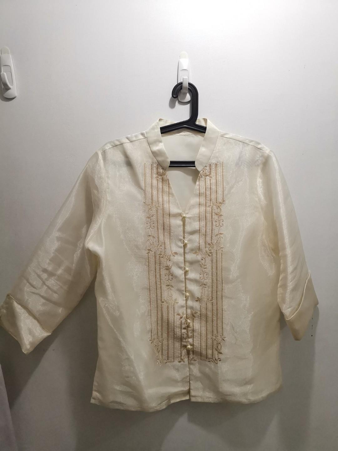 Cream Filipiniana barong top, Women's Fashion, Dresses & Sets ...